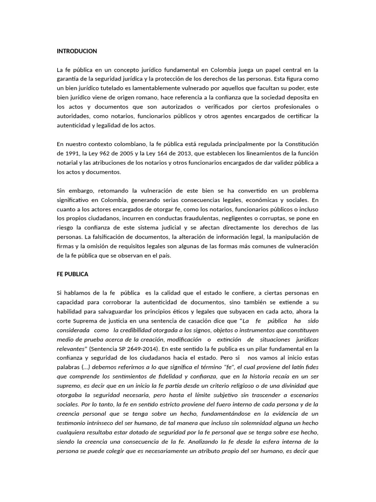 Fe Pública Notarial en Colombia: Importancia y Regulación | PDF ...