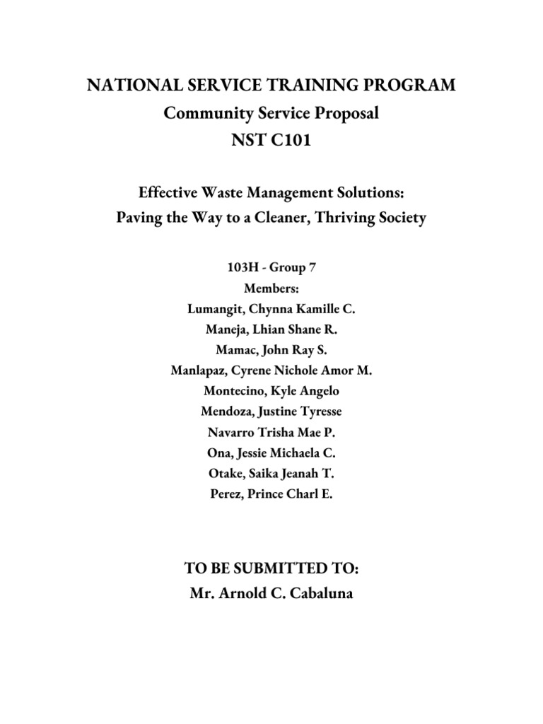 NSTP Community Service Proposal | PDF | Waste Management | Community