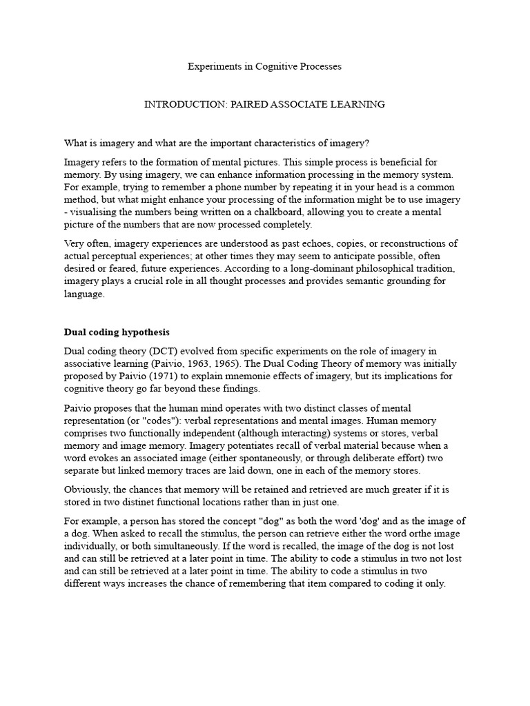 Experiments in Cognitive Processes | PDF | Memory | Mental Processes