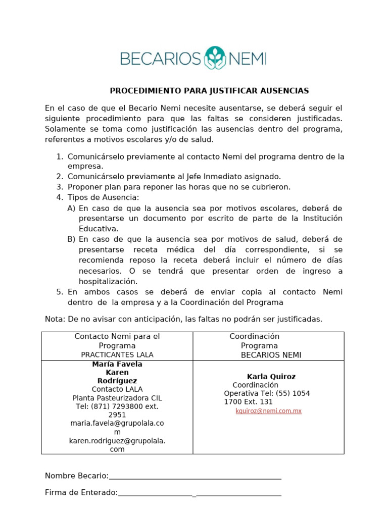 Procedimiento para Justificar Ausencias | PDF