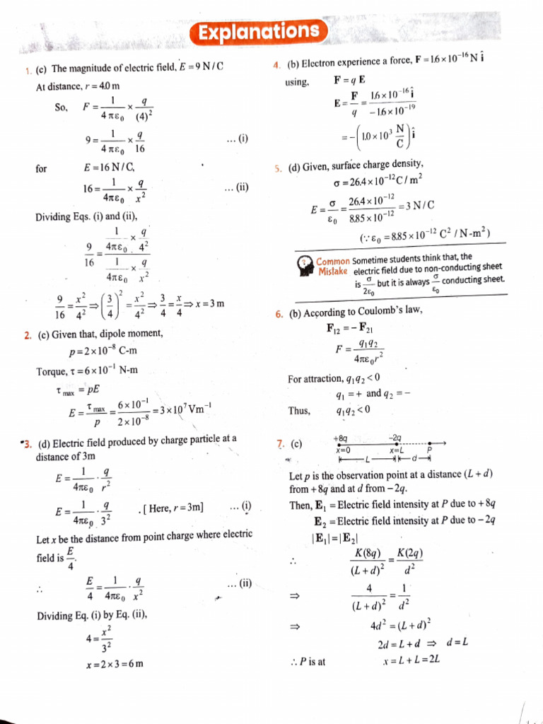 Chapter 1 - Electric Field and Charges Answers | PDF | Electric Field | Dipole