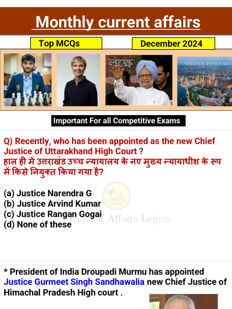 December 2024 Monthly CA Questions | PDF