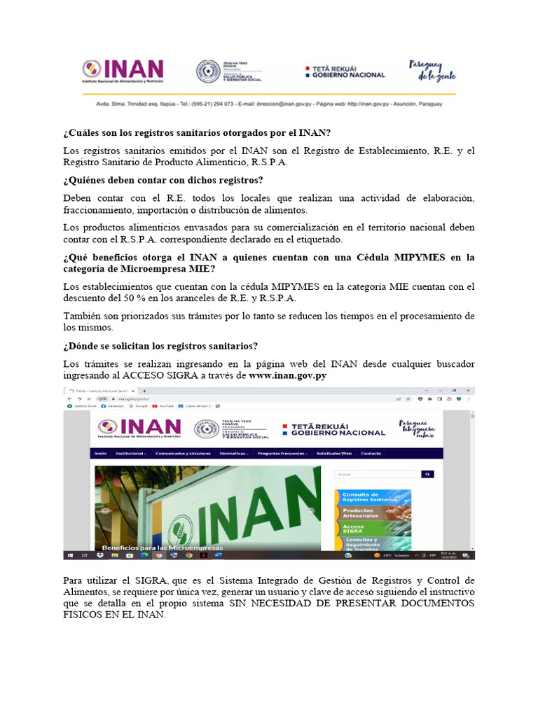 Guía de Registros Sanitarios INAN | PDF