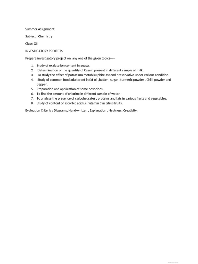 Class 12 Summer Assignment | PDF