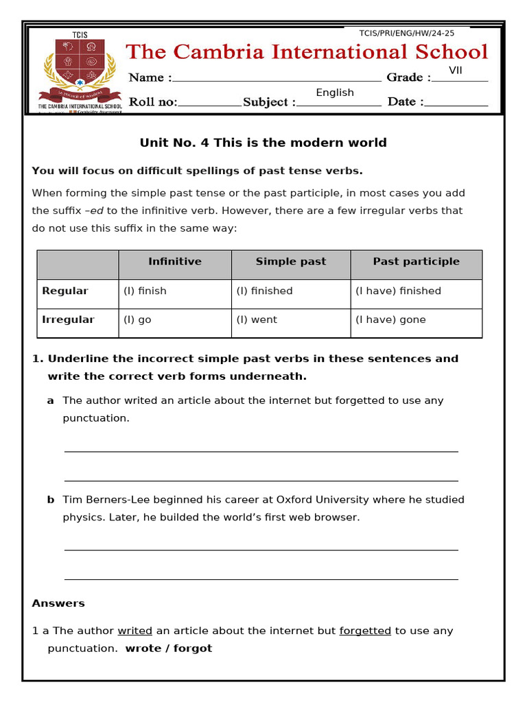 GR 7 Unit 4 Worksheet Answers | PDF | Bias | Verb