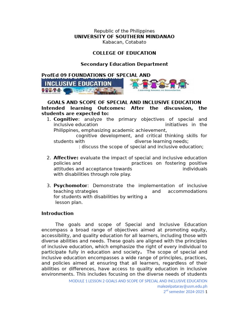 ProfEd 09 Module 1 Lesson 2 | PDF | Inclusion (Education) | Learning