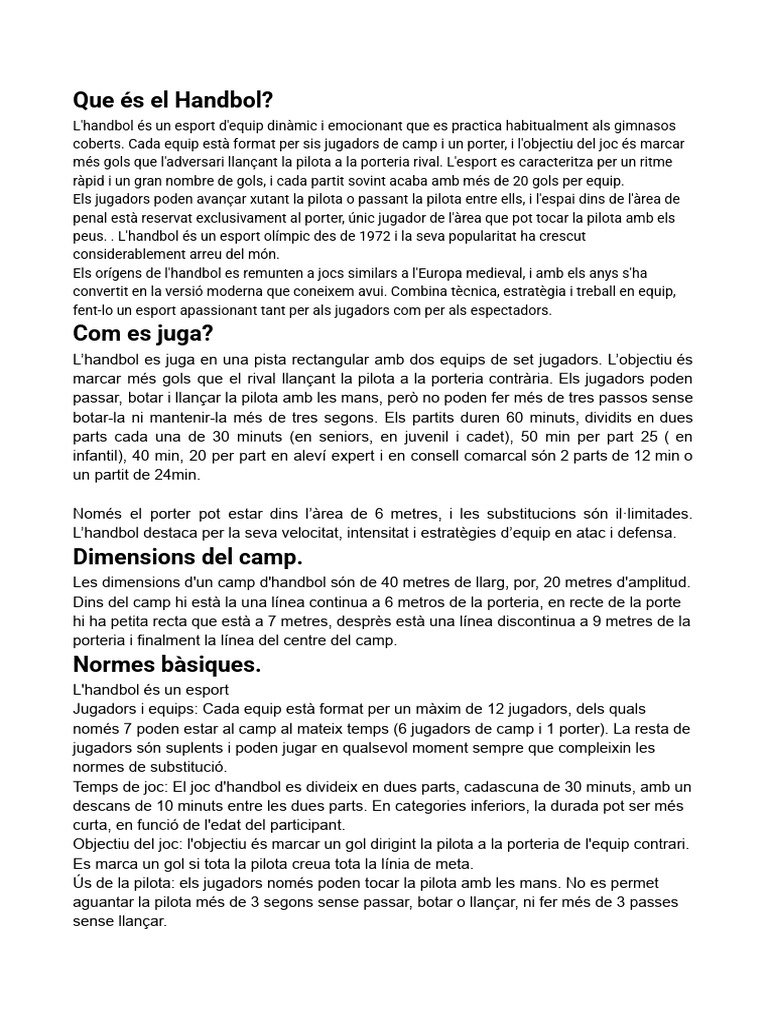 Treball Final de Handbol | PDF