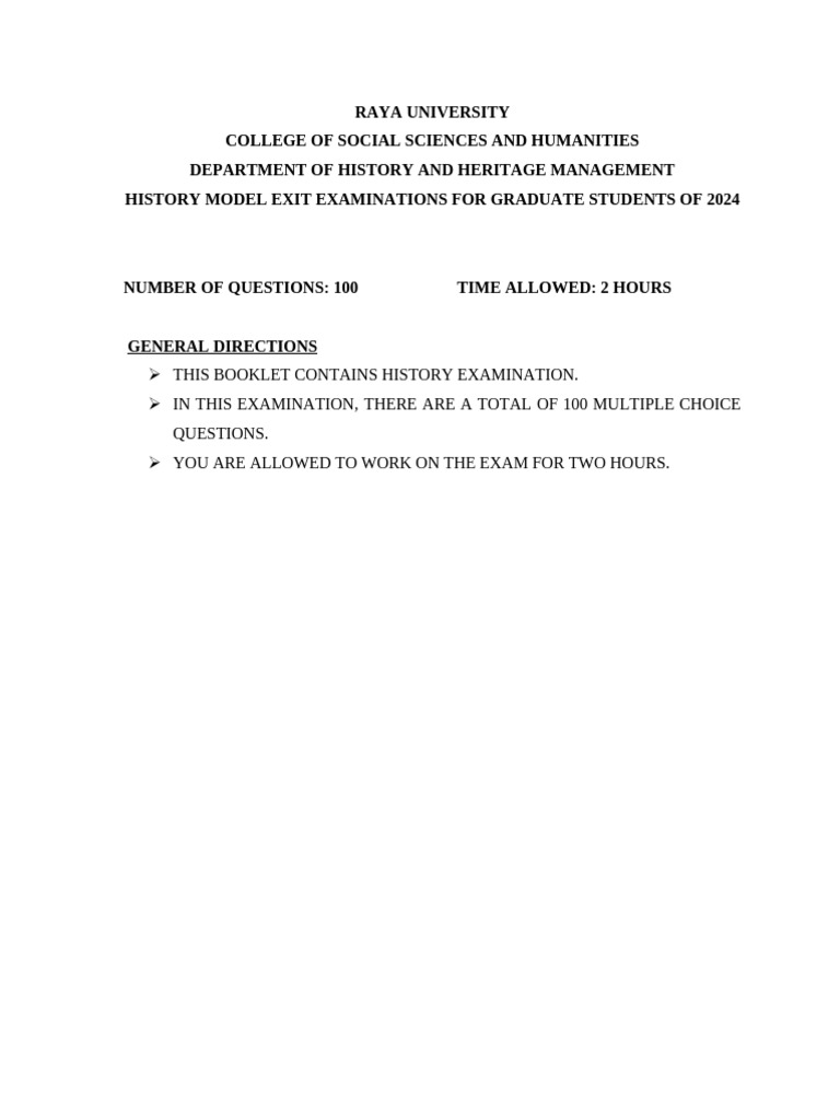 History Exit Exam Model 2024 | PDF | Nile | Ethiopia