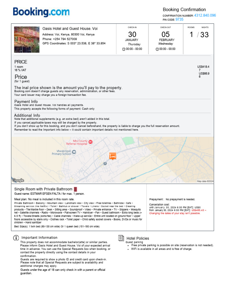 Oasis Hotel Booking Confirmation | PDF | Payments