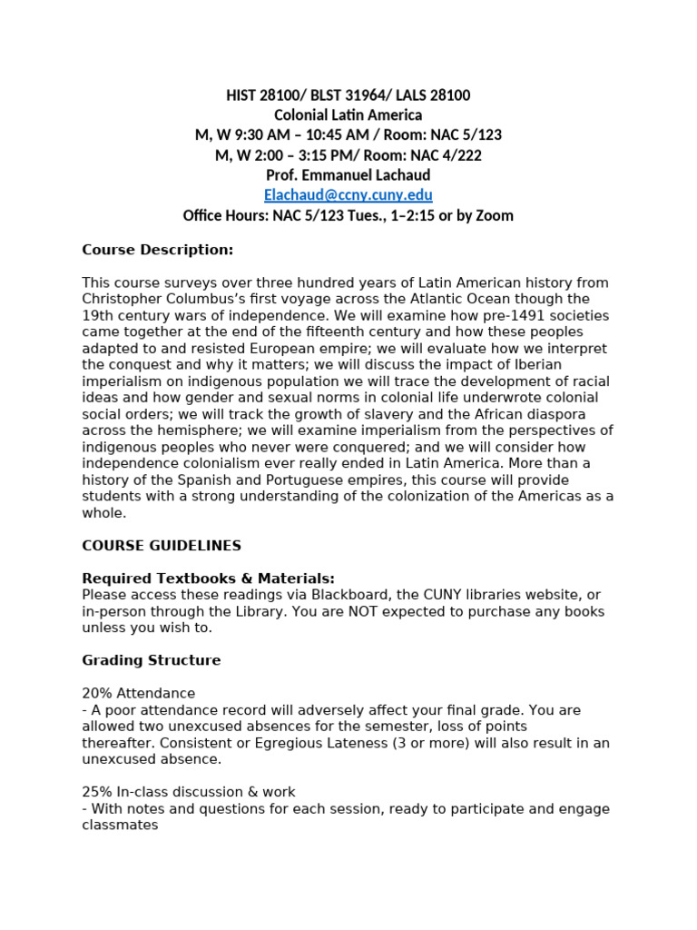 Colonial Latin America Syllabus 2 | PDF | Spanish Colonization Of The ...