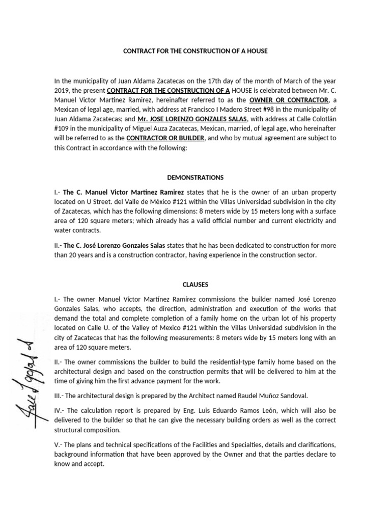 CONSTRUCTION CONTRACT FOR RESIDENTIAL HOUSE | PDF | Value Added Tax ...