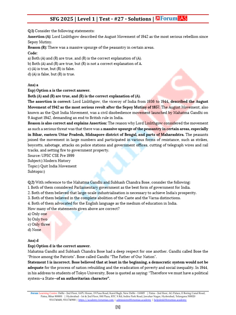 SFG-2025-Level-1-Test-27-Solutions_221125-Eng | PDF | Partition Of ...