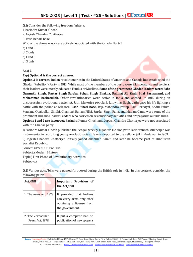 SFG 2025 Level 1 Test 25 Solutions - 221123 Eng | PDF | Indian ...