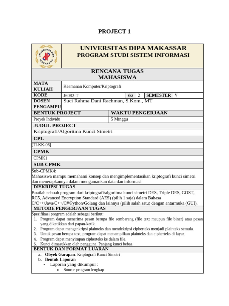 Project Keamanan Komputer Kriptografi | PDF