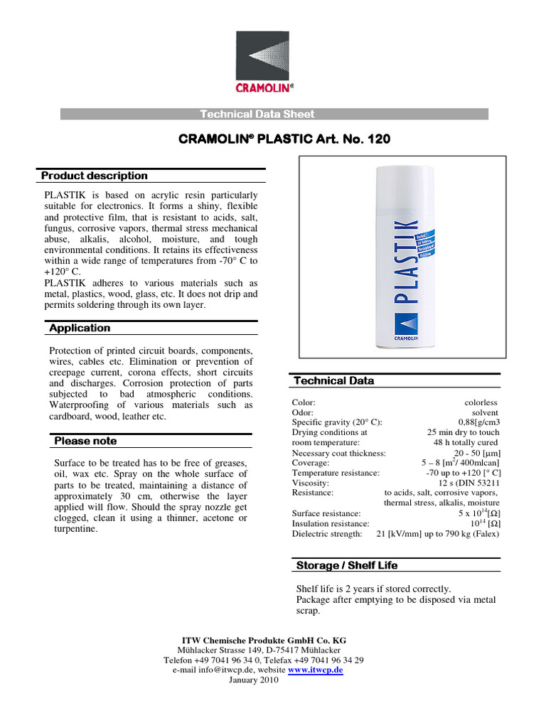 Cramolin Plastik Data Sheet v2 | PDF | Insulator (Electricity) | Corrosion