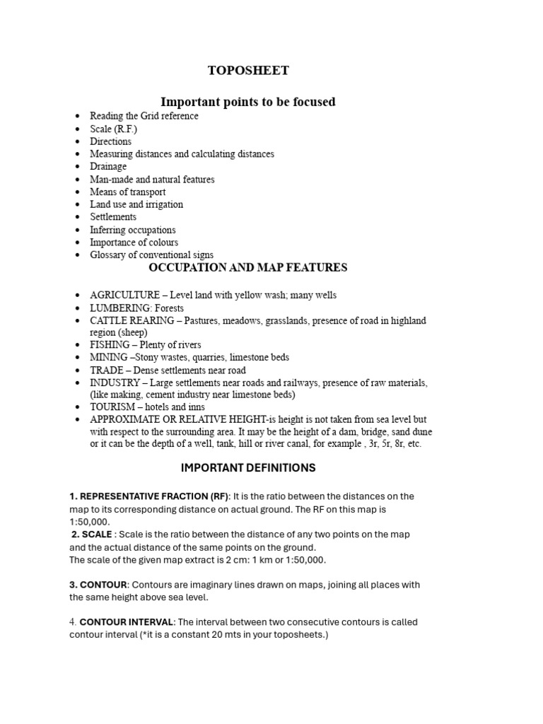 Toposheet (Important Terms) | PDF | Contour Line | River