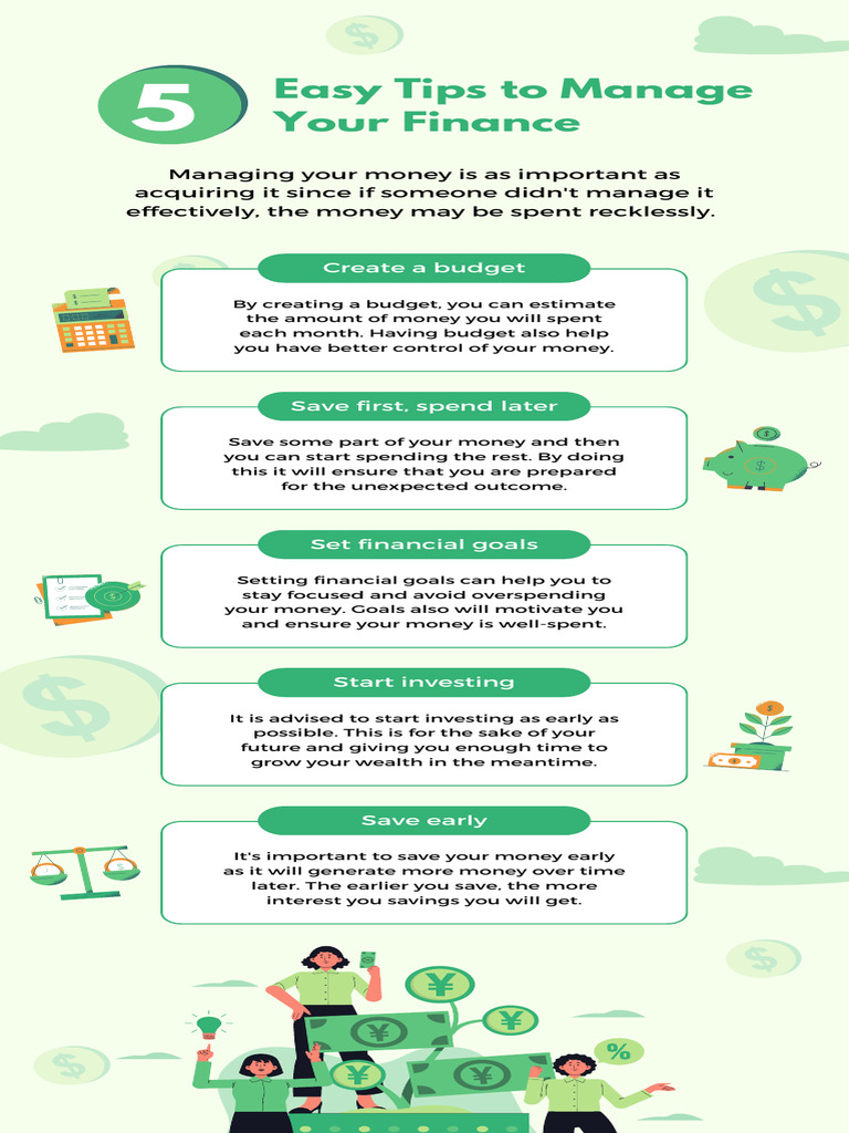 Green White Playful Illustration Financial Tips Infographics | PDF