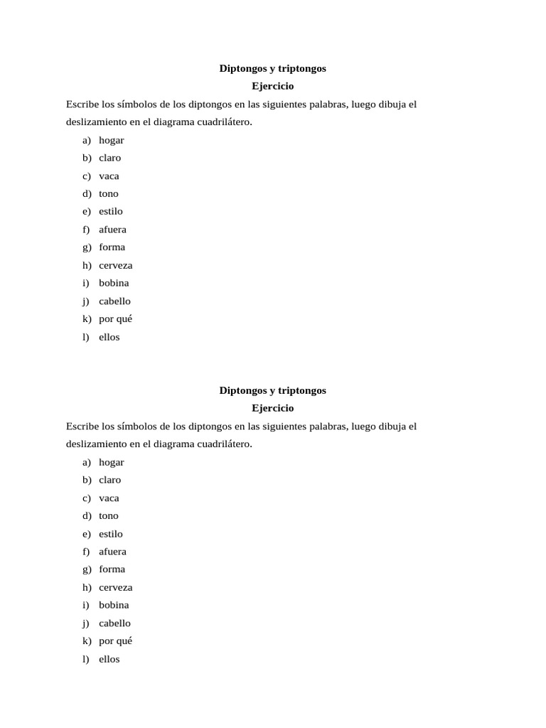 Ejercicio de Diptongos y Triptongos | PDF