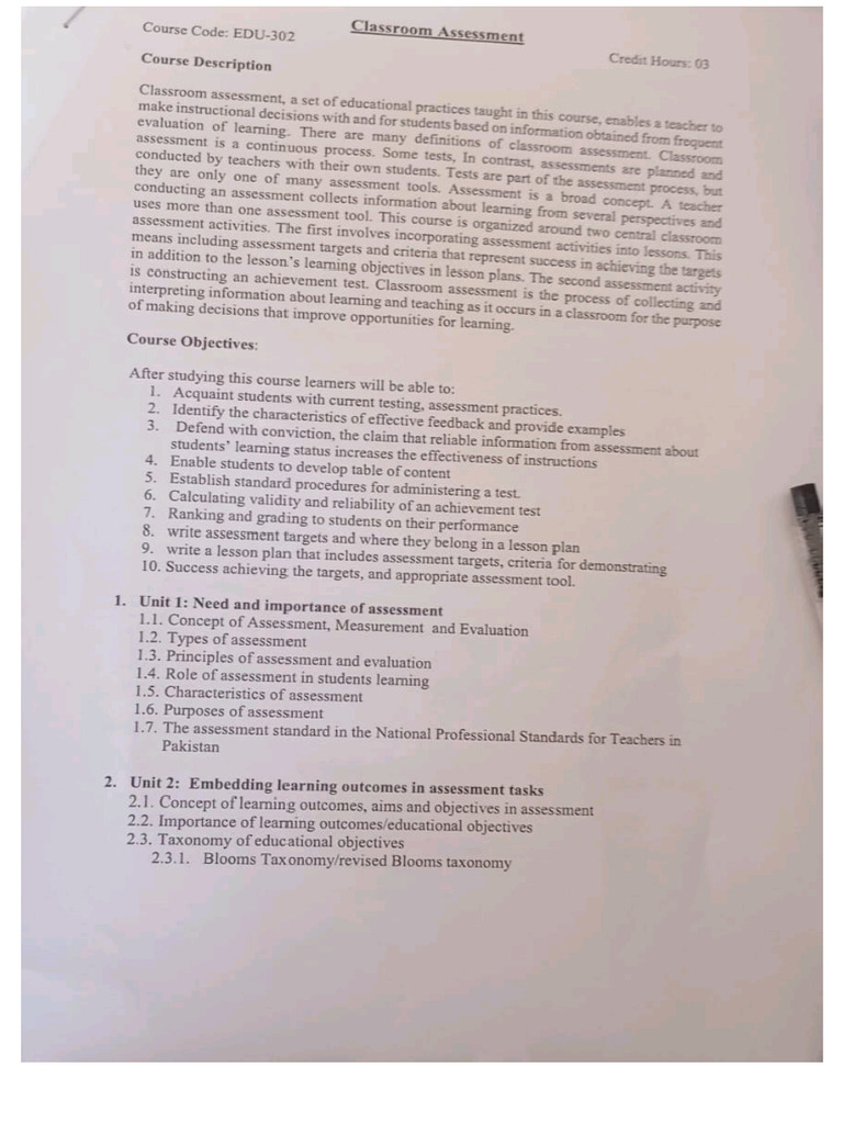 Outline Classroom Assessment | PDF