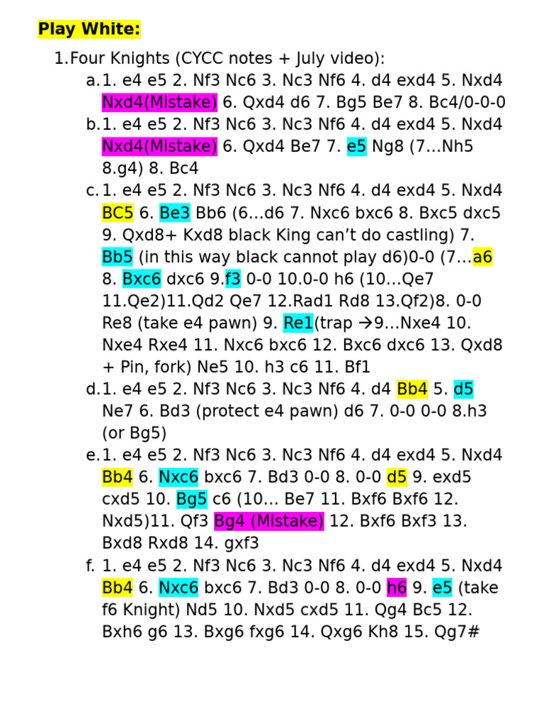 Chess Opening Strategies and Variations | PDF | Chess Openings | Chess ...