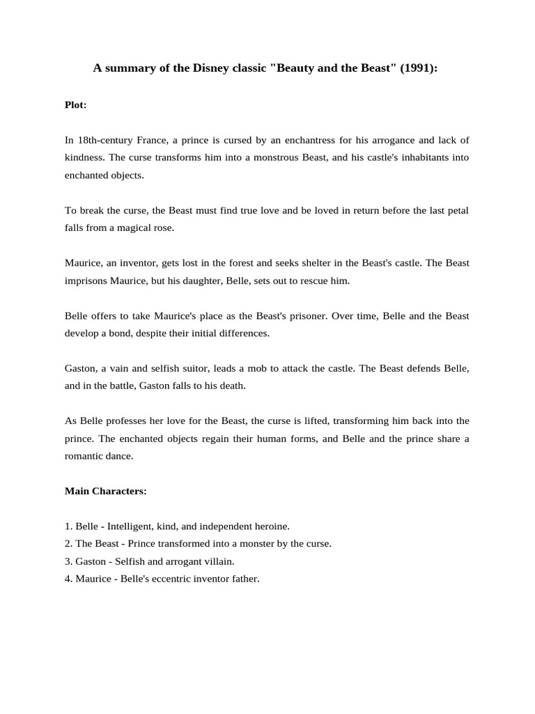 Beauty and the Beast (1991) Summary | PDF