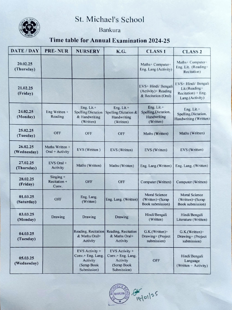 Annual Exam Timetable | PDF