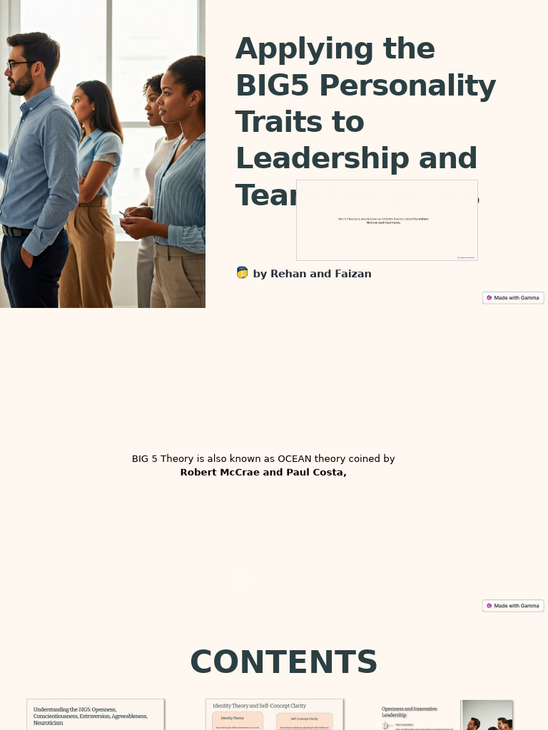Applying The BIG5 Personality Traits To Leadership and Team Dynamics | PDF | Extraversion And ...