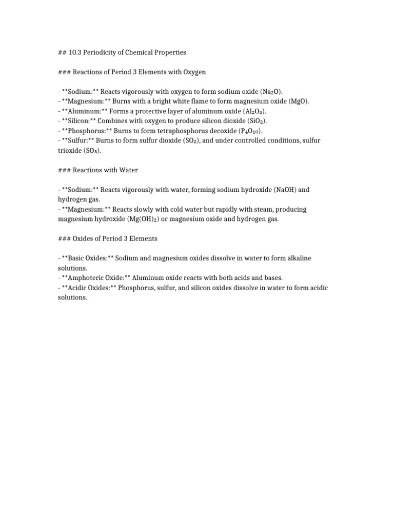 Period 3 Elements' Reactions with Oxygen | PDF