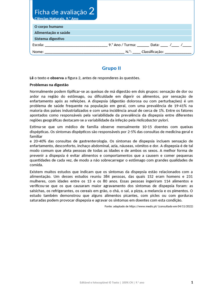 (2.3.2) 100%CN9 - (Ficha - Avaliacao2) | PDF | Digestão | Gastroenterologia