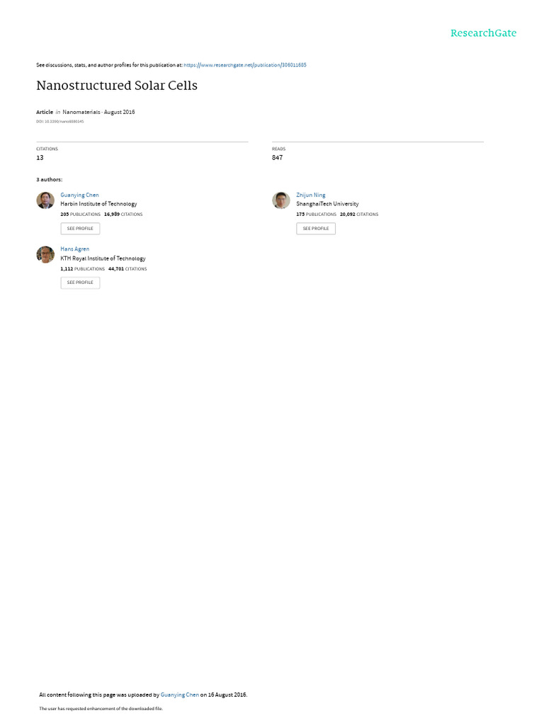 Nanostructured Solar Cells | PDF | Solar Cell | Nanomaterials