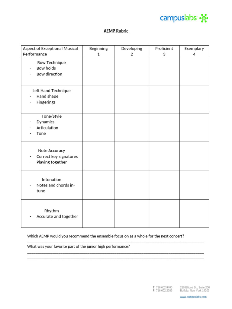 AEMP Musical Performance Evaluation Rubric | PDF