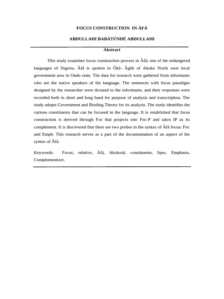 Focus Construction in Afa | PDF | Phrase | Syntax