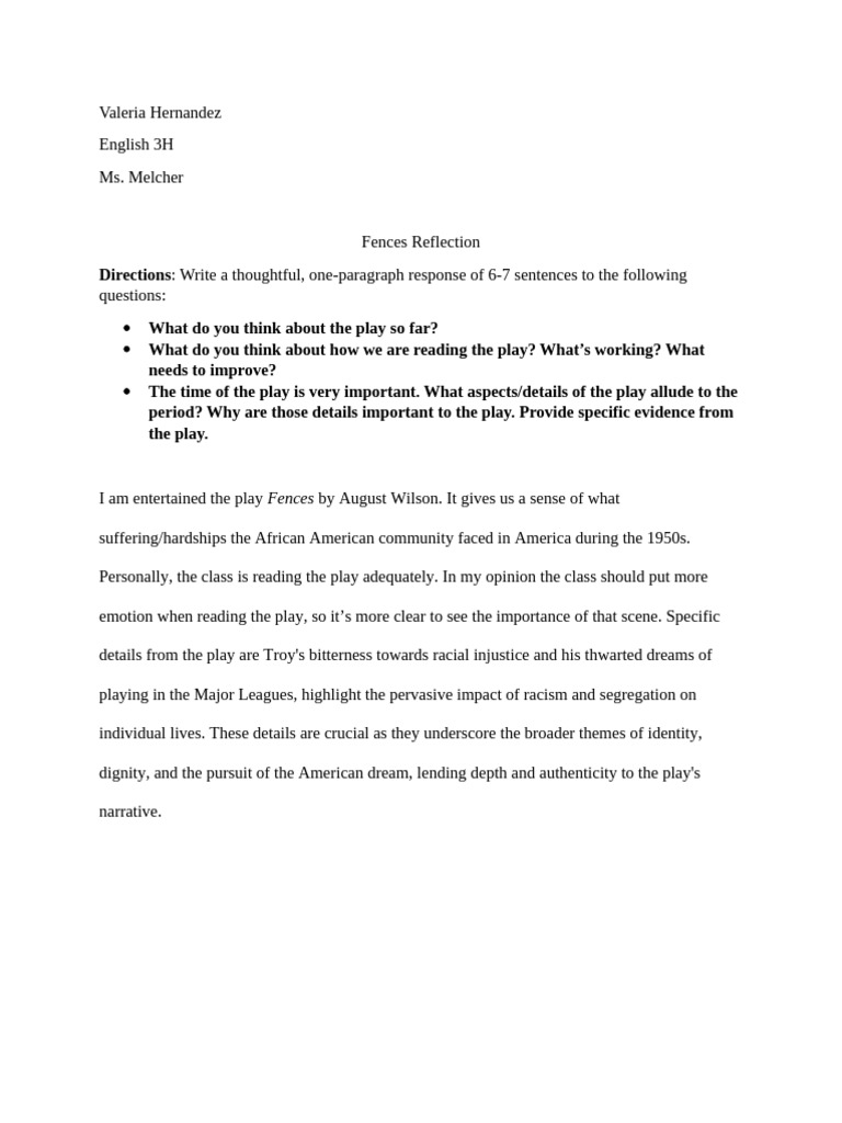 Fences Reflection | PDF