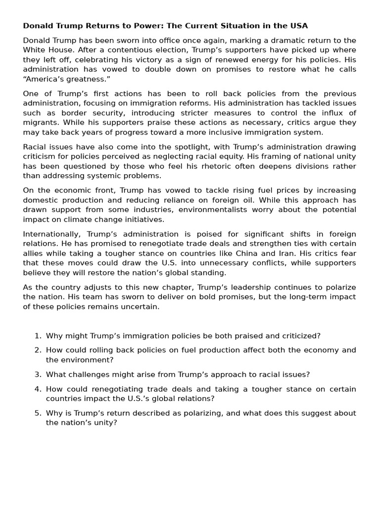 Trump’s Return: Policies and Polarization | PDF | Donald Trump ...