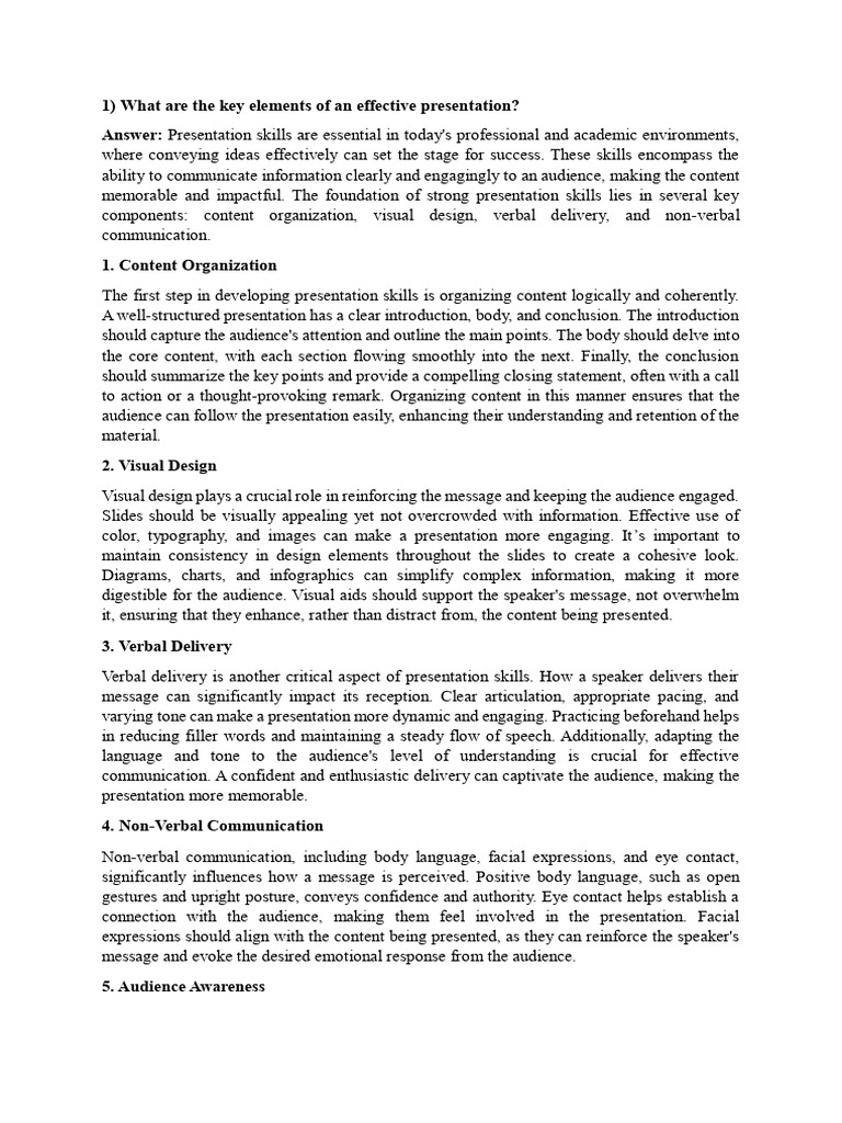 Key Elements for Effective Presentations | PDF | Nonverbal ...