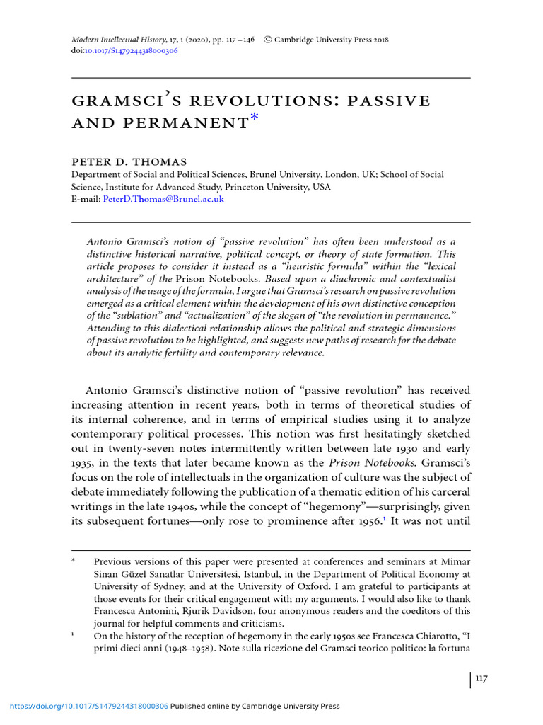 Gramscis Revolutions Passive and Permanent | PDF | Antonio Gramsci ...