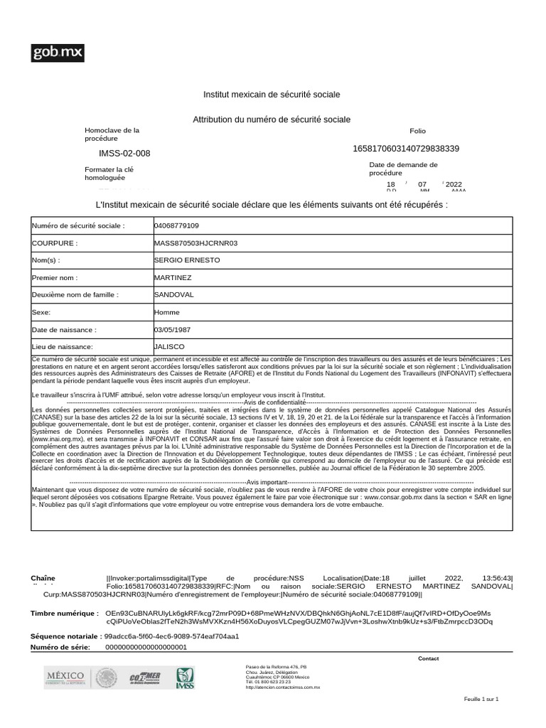 Numéro de Sécurité Sociale IMSS 2022 | PDF | Sécurité | Retraite