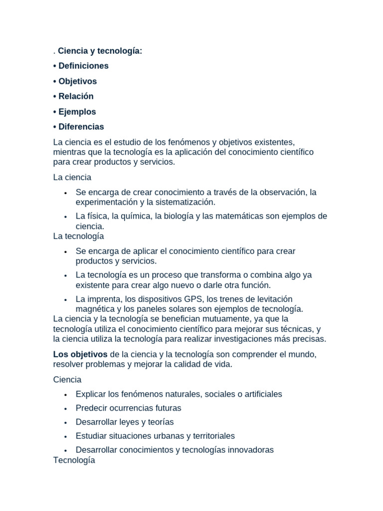 Ciencia y Tecnología: Definiciones y Diferencias | PDF | Science ...