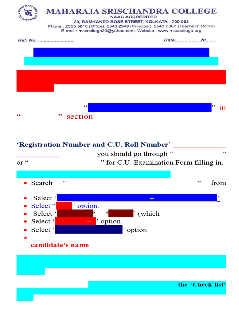 C.U. Examination Form Fill Up of 1st Semester B.A., B.Sc. & B.Com. 2024 ...