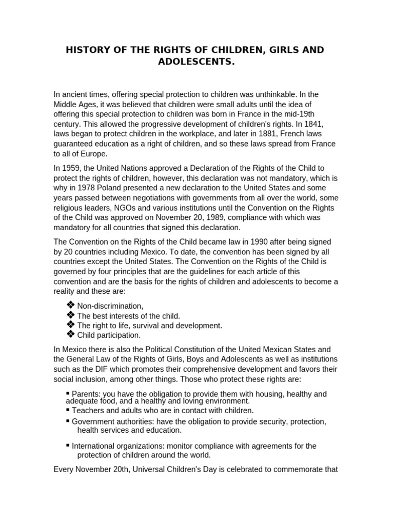 History of Children's Rights | PDF | Convention On The Rights Of The ...