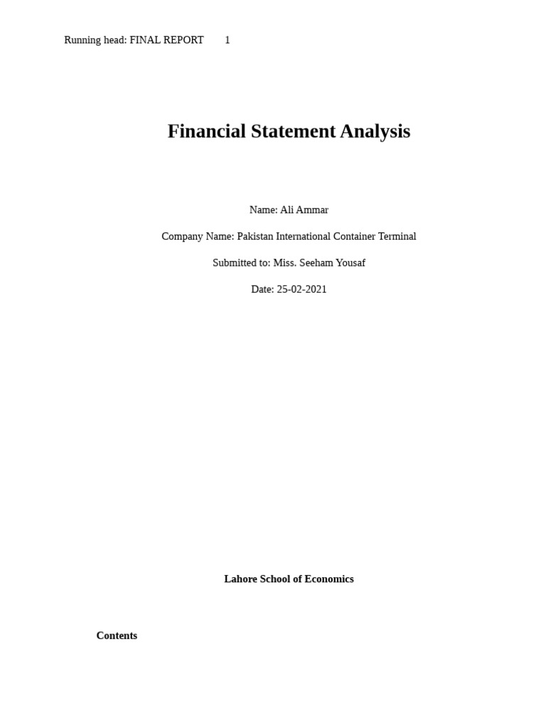 Financial Analysis of Pakistan International Container Terminal | PDF ...