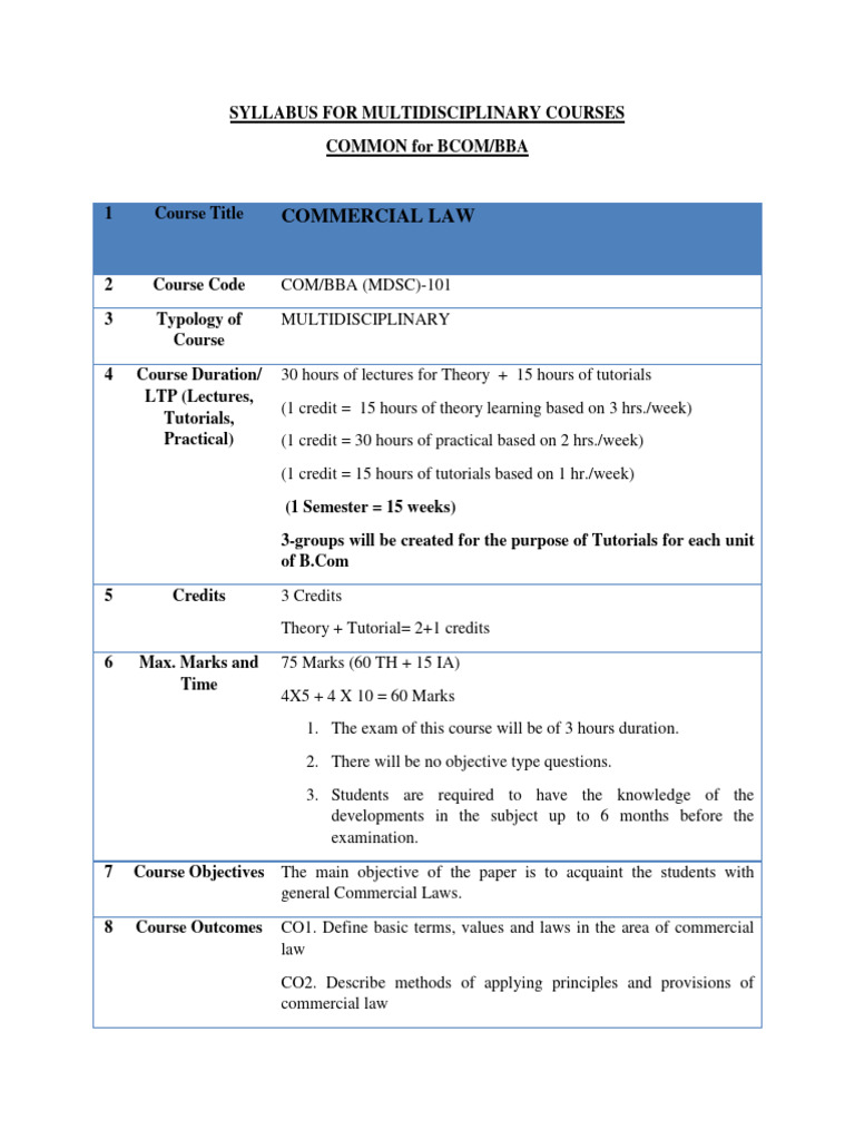 Multidisciplinary BCOM/BBA Syllabus | PDF | Balance Of Payments ...