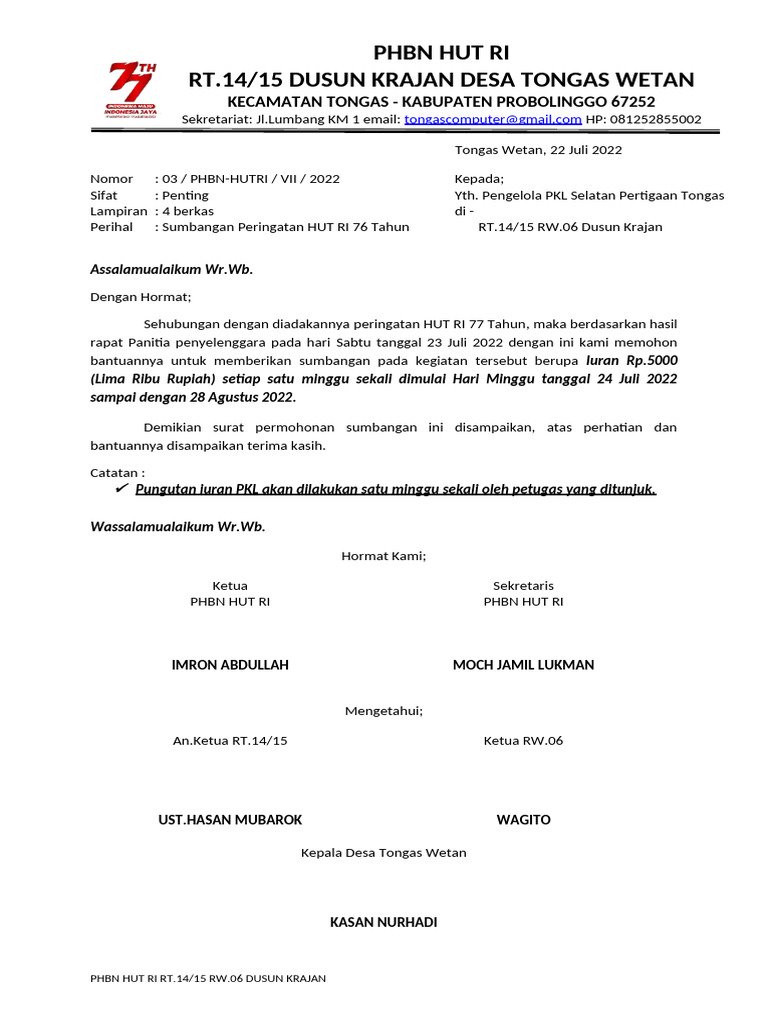 Surat Edaran Sumbangan PKL | PDF