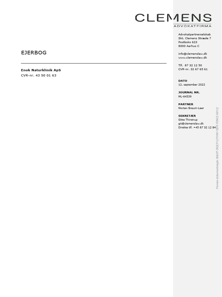 Enok Naturklinik ApS - Ejerbog September 2022 | PDF