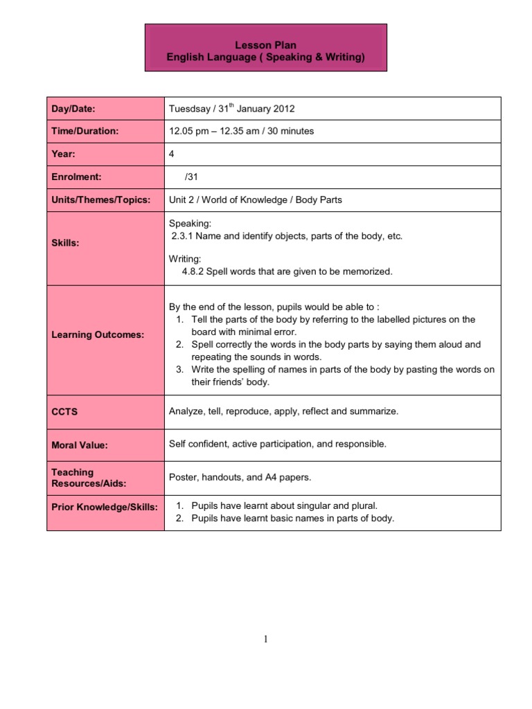 Lesson Plan 3 | PDF | Language Arts & Discipline | Foreign Language Studies