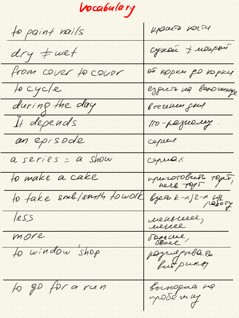 Beginner A1 Vocabulary Unit 8B | PDF