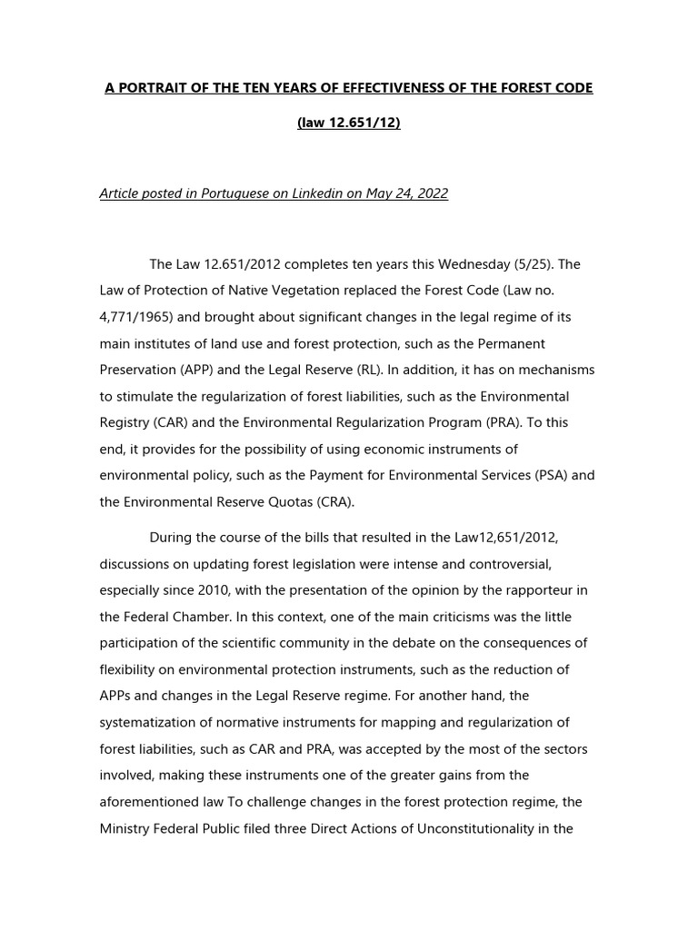 A Portrait of The Ten Years of Effectiveness of The Forest Code | PDF ...