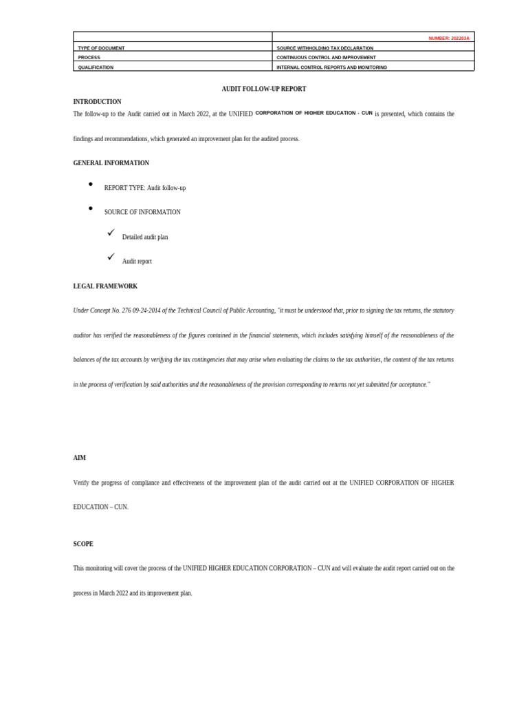 Audit Follow-Up Report | PDF | Audit | Auditor's Report