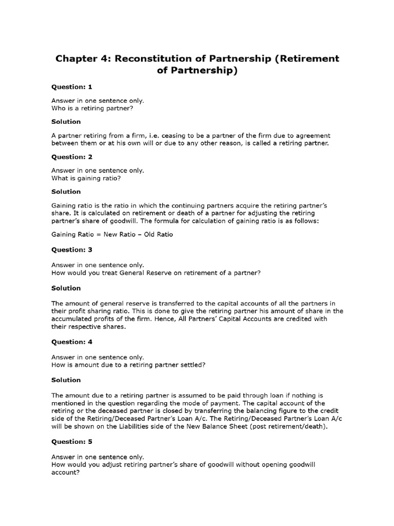 Chapter 4. Reconstitution of Partnership (Retirement of Partnership) | PDF