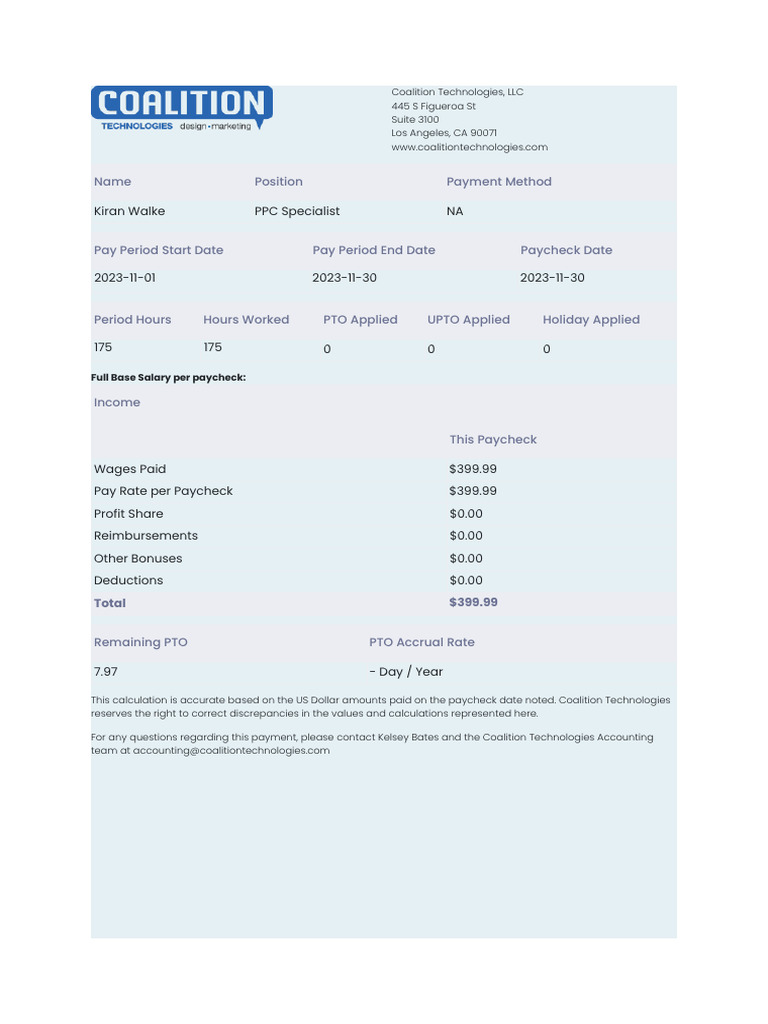 Pay-Stub - 2023-09-25 00 - 00 - 00 (Salary Slip) | PDF